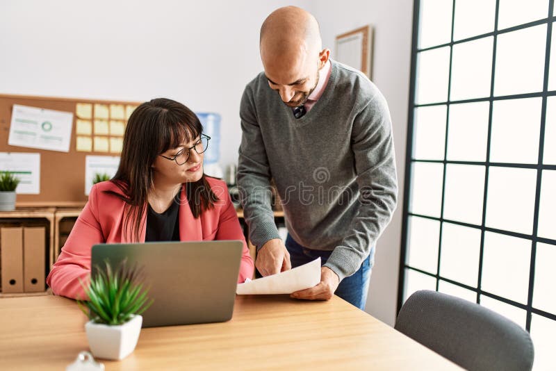 Two Hispanic Business Workers Smiling Happy Working at the Office Stock ...