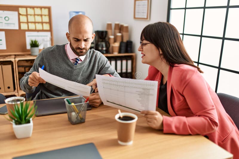 Two Hispanic Business Workers Smiling Happy Working at the Office Stock ...