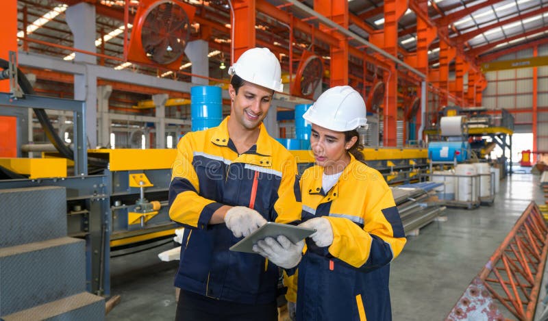 Two Hispanic Labor Dressed in Hardhat and Polyester Jacket Uniform ...