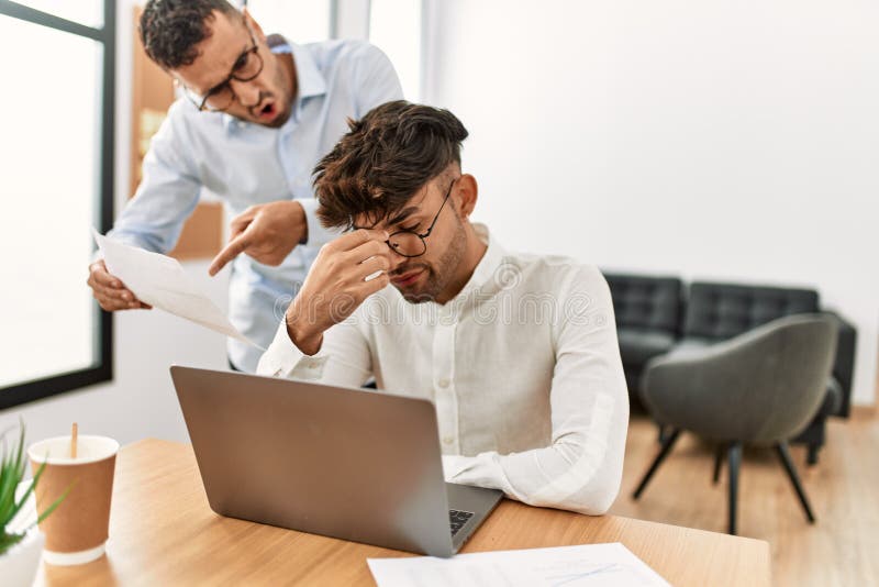 Two Hispanic Men Business Workers Arguing at Office Stock Photo - Image ...