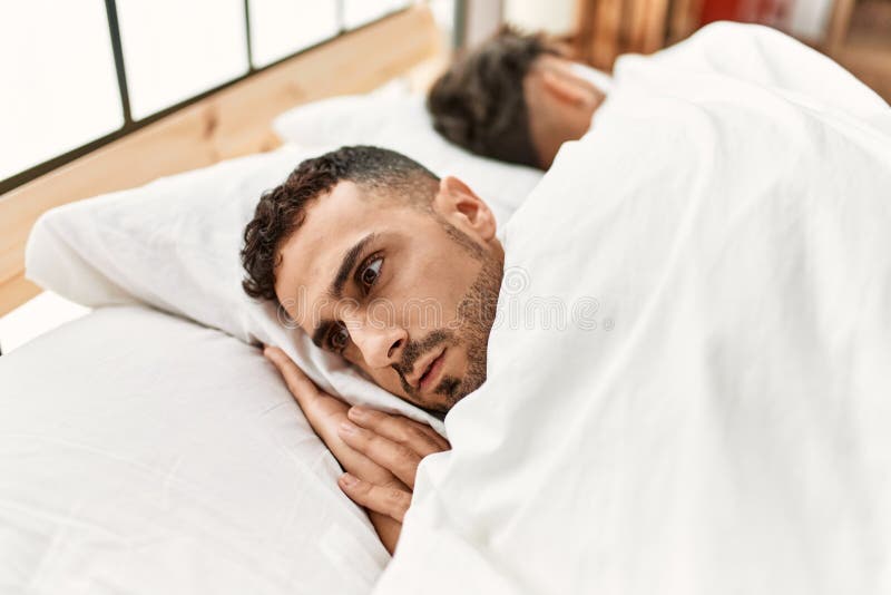 Two Hispanic Men Couple Sleeping at Bedroom Stock Photo - Image of ...
