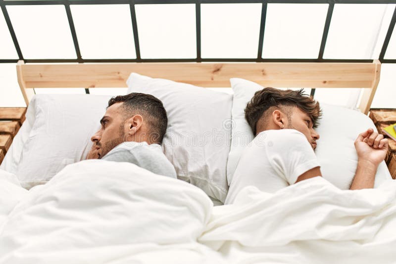 Two Hispanic Men Couple Sleeping at Bedroom Stock Photo - Image of ...