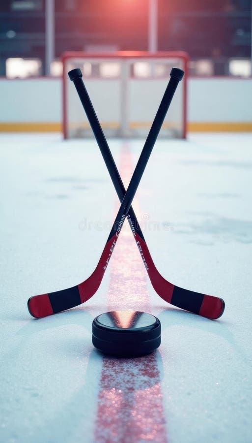Two Hockey Sticks in an X , Puck Below, Sharp Angles, Vector, Athletic ...