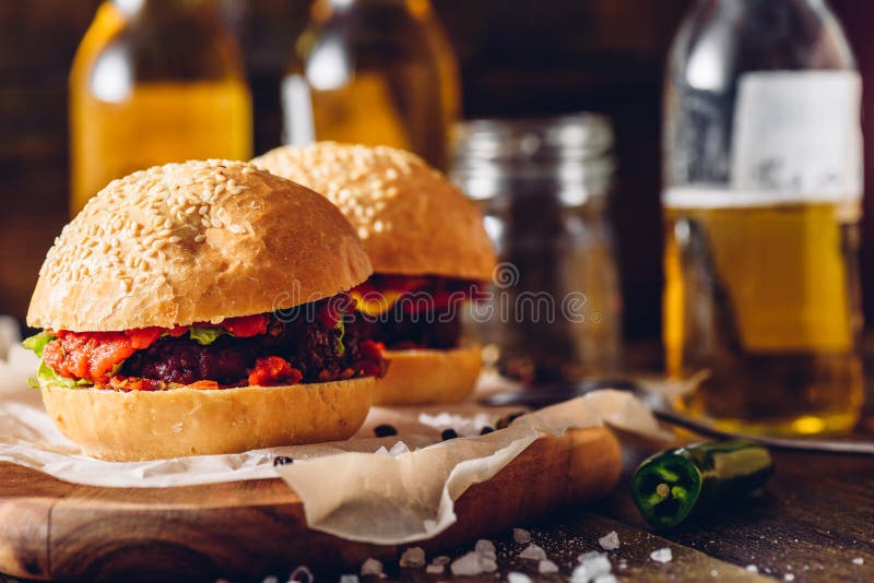 Two Homemade Burger. stock image. Image of food, cuisine - 88284775
