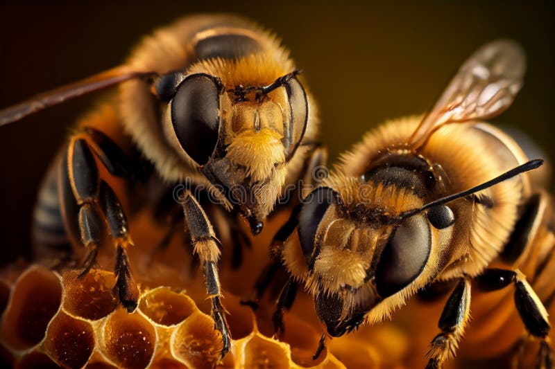Two Honey Bees Close Up Image Generative AI Stock Illustration ...