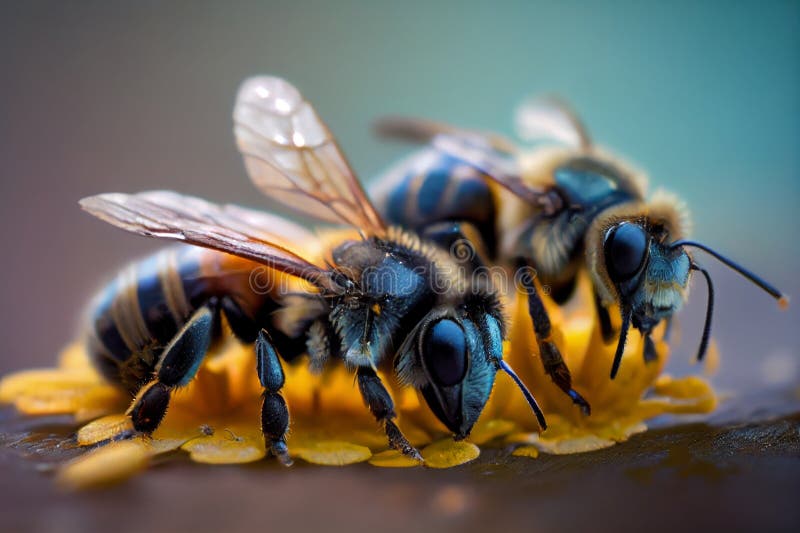 Two Honey Bees Eating Honey Hs Image Generative AI Stock Illustration ...