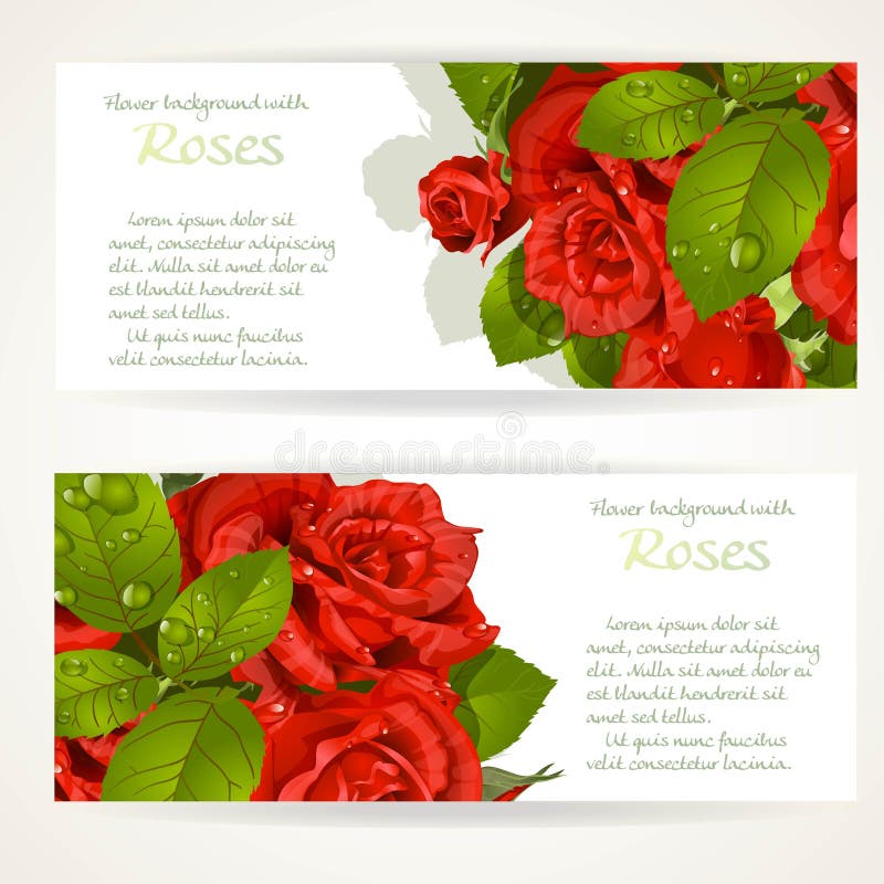 Two Horizontal Banners with Red Roses Bouquet Stock Illustration ...