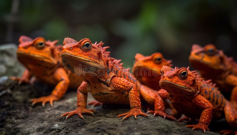 Two Horned Geckos Sitting on Branch, Looking at Camera Generated by AI ...