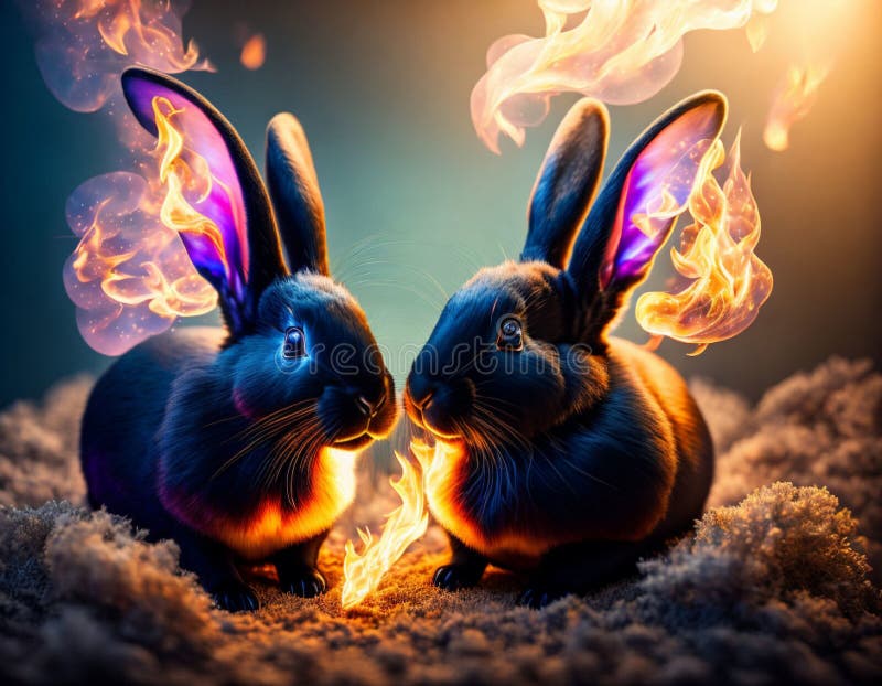 Two Horoscope Black Rabbits into Fire, Background, 2023 Chinese Year of ...