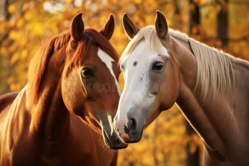 Two Horses Gently Grooming Each Other Stock Illustration - Illustration ...