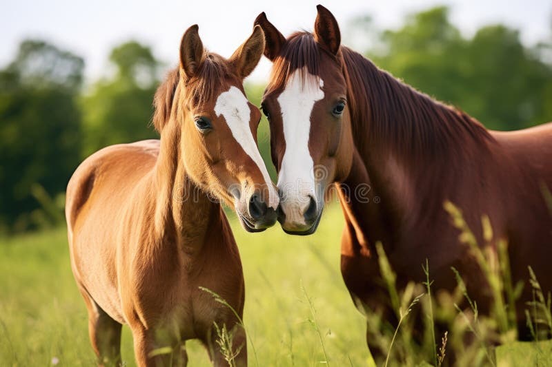 Two Horses Nuzzling Each Other in a Field Stock Photo - Image of bond ...