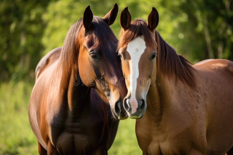 Two Horses Nuzzling Together in a Pasture Stock Image - Image of bond ...