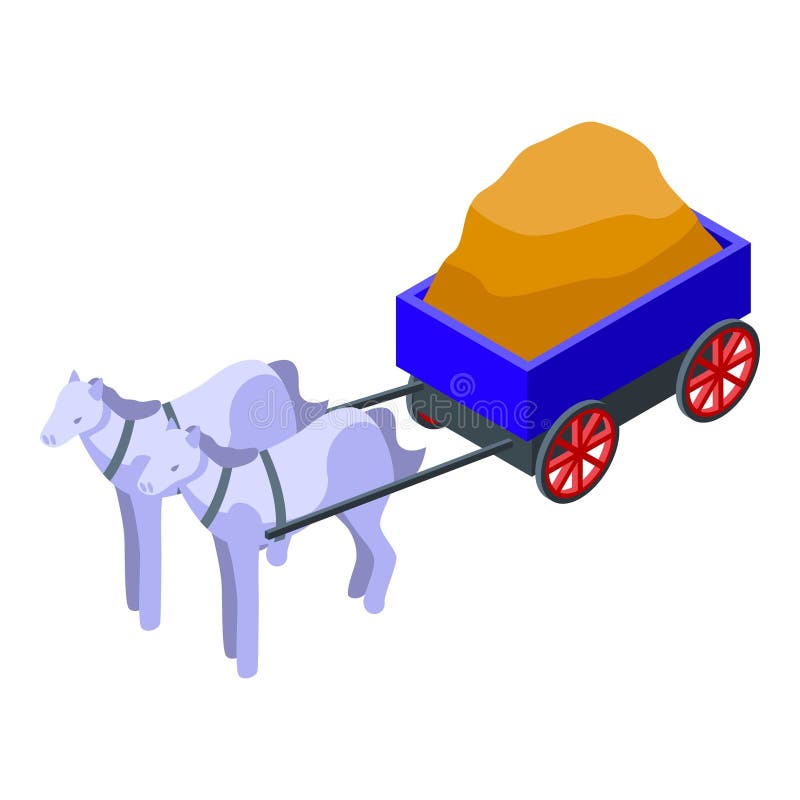 Two Horses Pulling a Wooden Cart Filled with Sand Stock Illustration ...