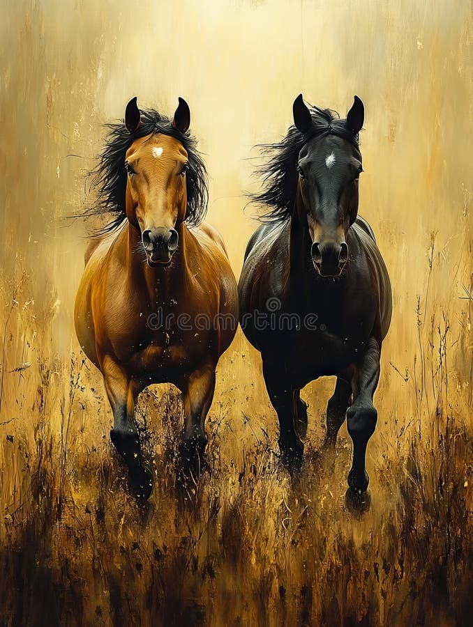 Two Horses Running in the Field Stock Photo - Image of face, left ...