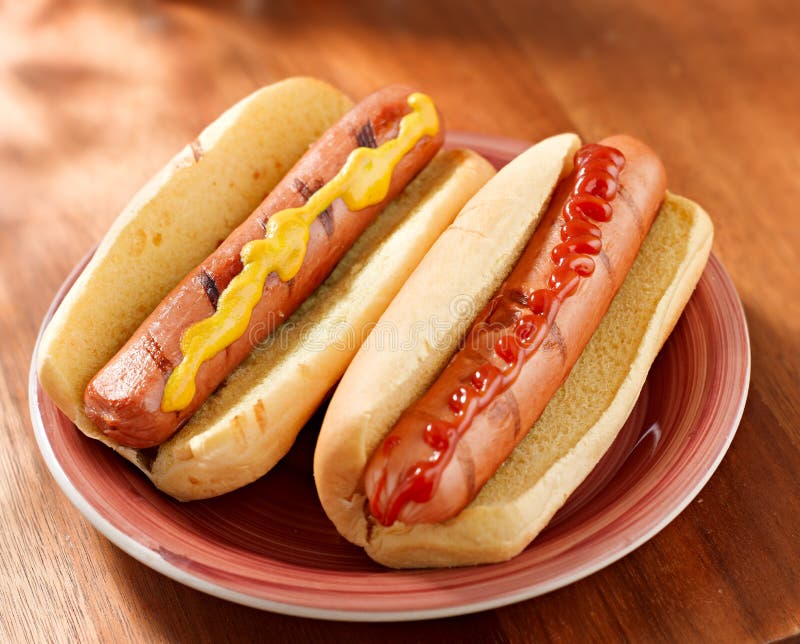 Two Hot Dogs with Condiments Stock Photo - Image of summer, grilled ...