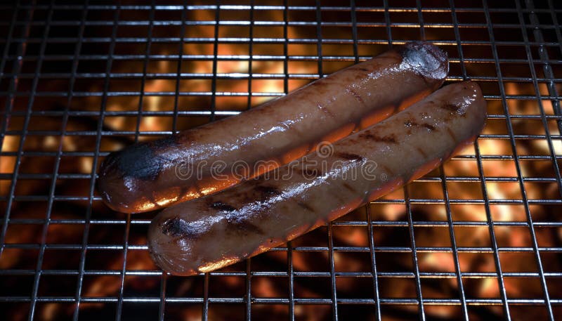 Two Hot Dogs Cooking on the Grill Stock Image - Image of cooking ...