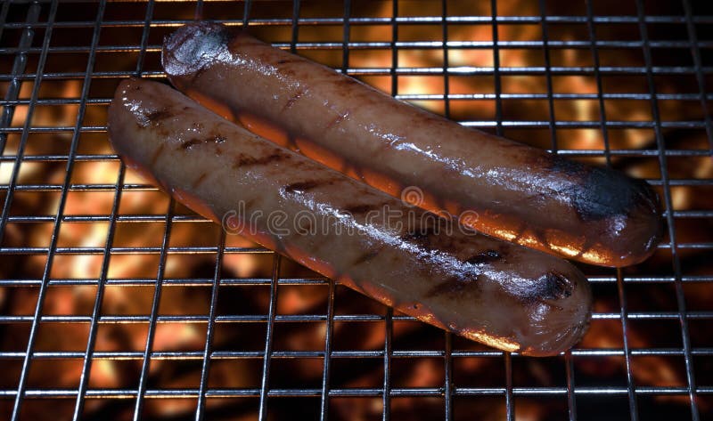 Two Hot Dogs Cooking Over a Fire Stock Image - Image of cookout, meal ...