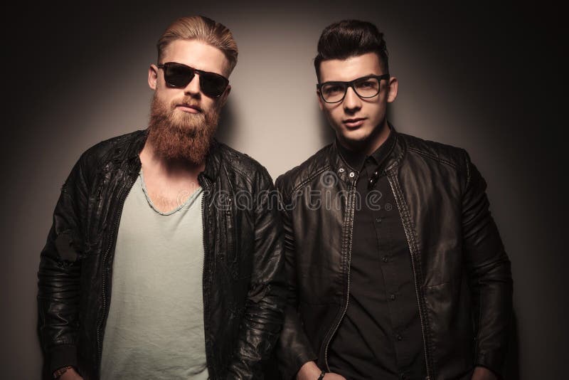 Two Hot Guys in Leather Jacket Posing Stock Photo - Image of casual ...