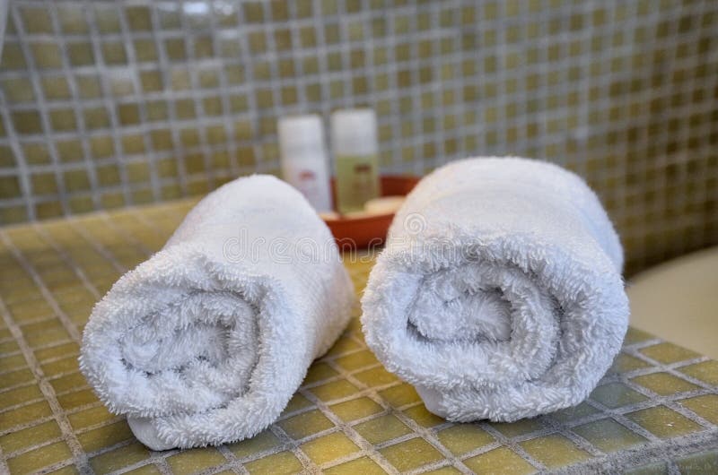 Two hotel towels stock photo. Image of cleaning, bathroom - 57883162