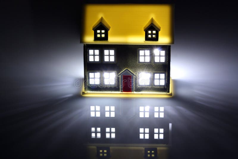 Two Houses at Night, One Has Lights on Stock Photo - Image of night ...