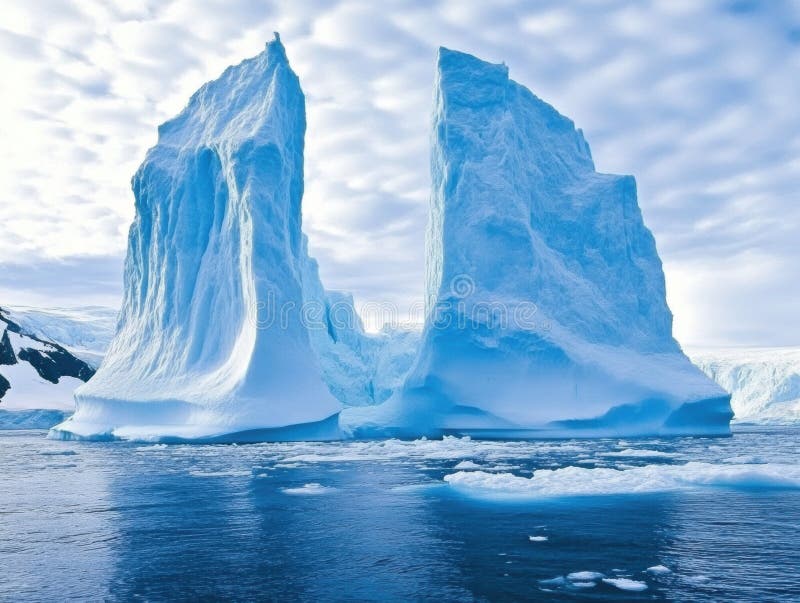 Two Huge Ice Blocks are Floating in the Ocean Stock Illustration ...