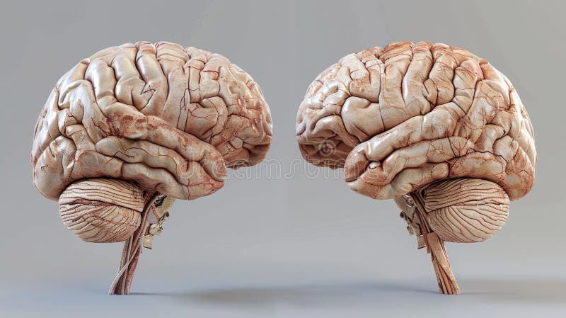Two Human Brains, Side by Side, on a Neutral Background. the Brains are ...