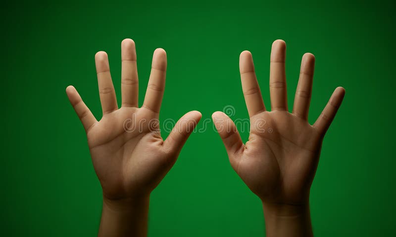 Open Human Hands with Spread Fingers on Green Screen Background Stock ...