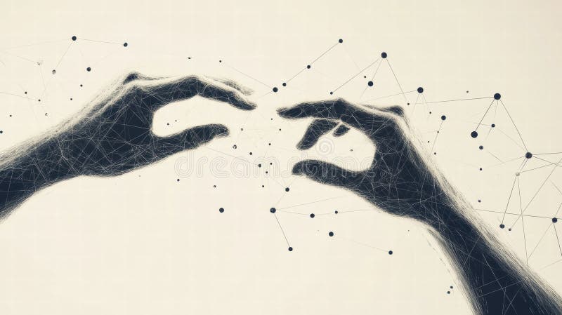 Silhouettes of Hands Reaching Out To Connect with a Network of Lines ...