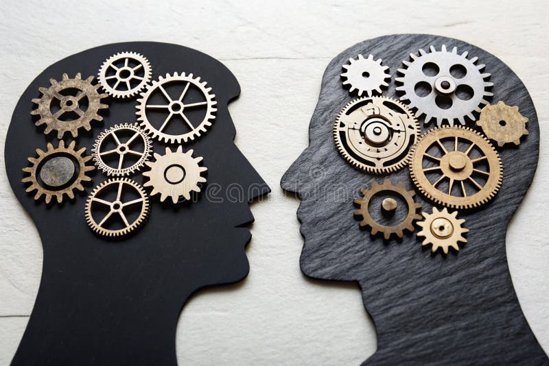 Two Human Head Silhouettes with Cogs and Gears Stock Illustration ...
