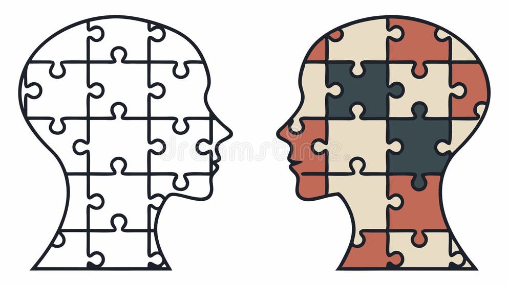 Human Heads As Puzzle Pieces, Mind Connection and Thought, Vector ...