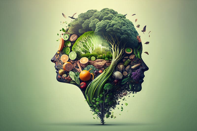 Two Human Heads Connected and Filled with Vegetables Stock Illustration ...