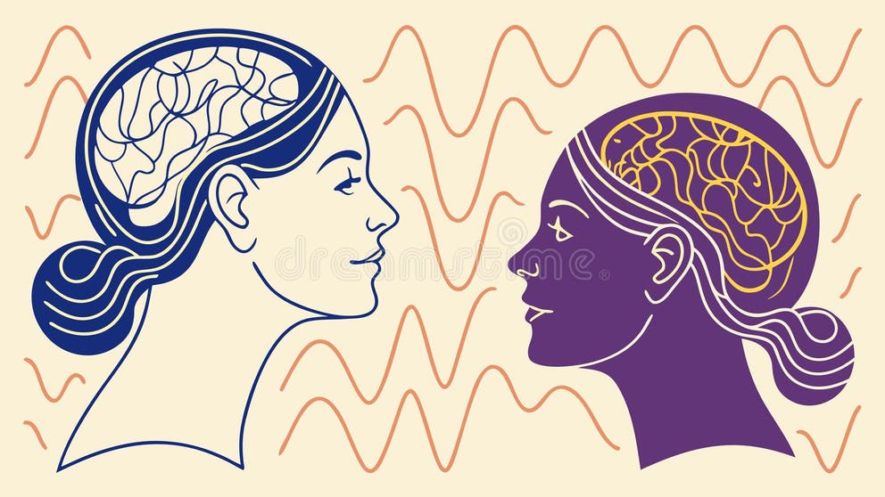 Two Human Heads Depicting Brain Activity and Interconnected Thoughts ...
