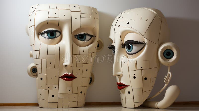 Two Human Heads with Different Facial Expressions in a Conceptual Image ...