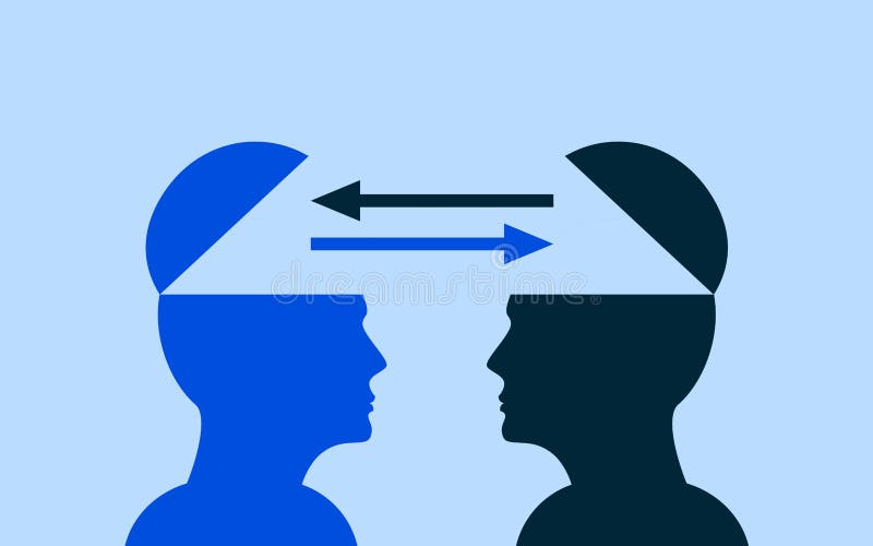 Two Human Heads Exchanging Values, Thoughts and Experiences. Heads with ...