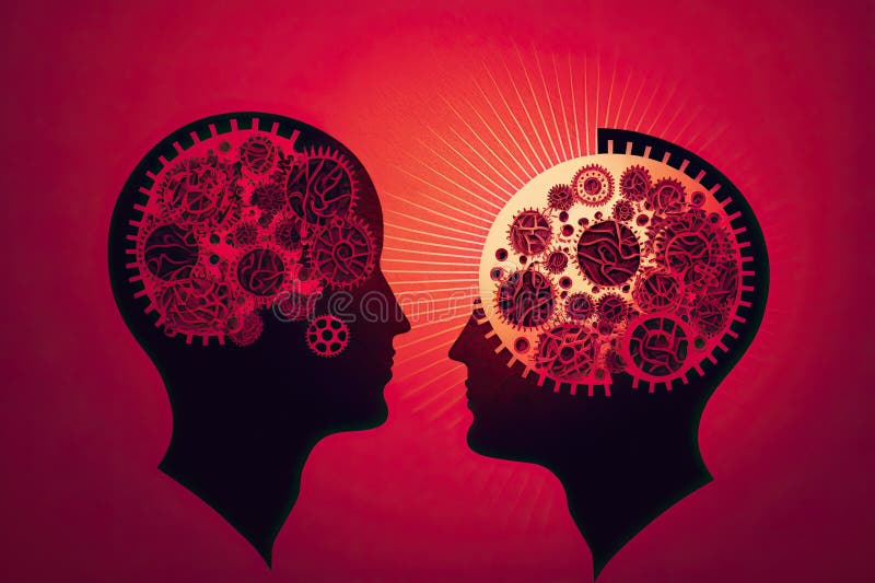 Two Human Heads Made of Gears with Light Bulb Shape on Colorful ...