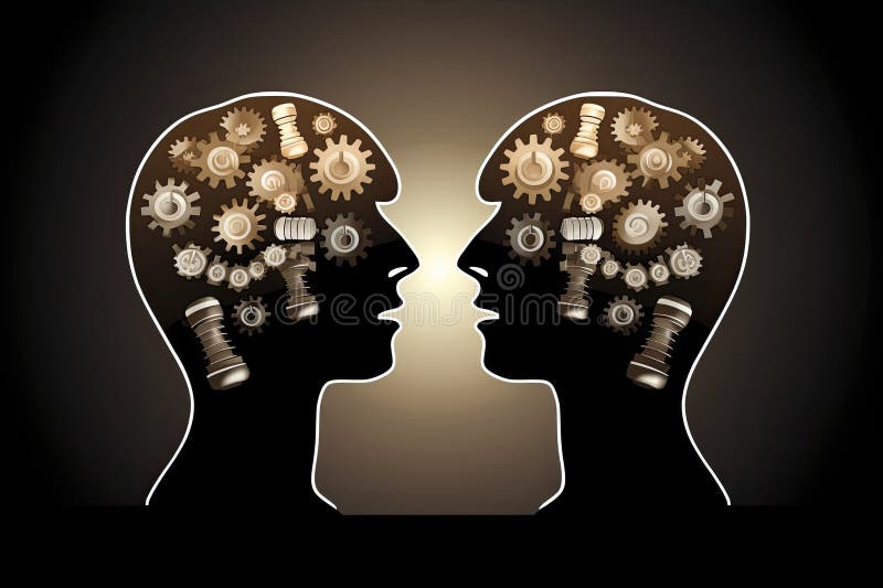 Two Human Heads Made of Gears with Light Bulb Shape Inside Stock ...