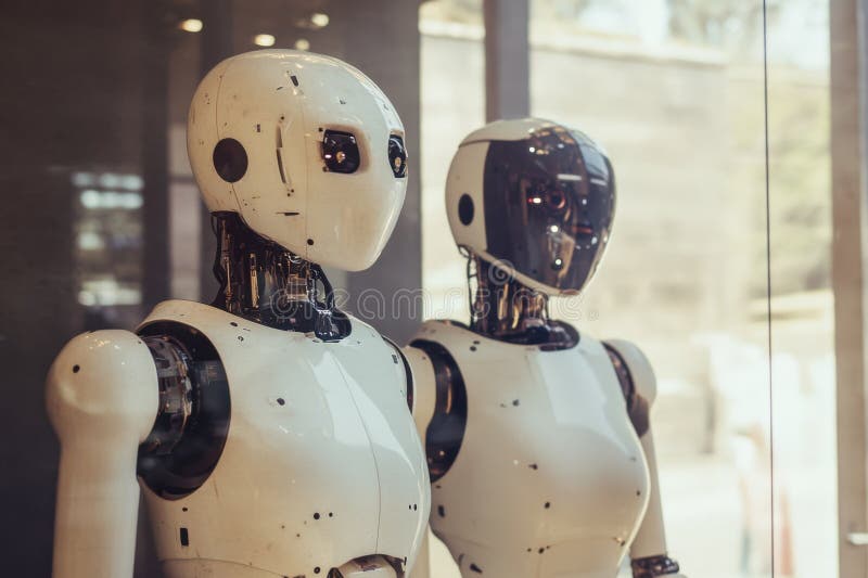 Two Humanoid Robots on Display Showcasing Advanced Technology and ...