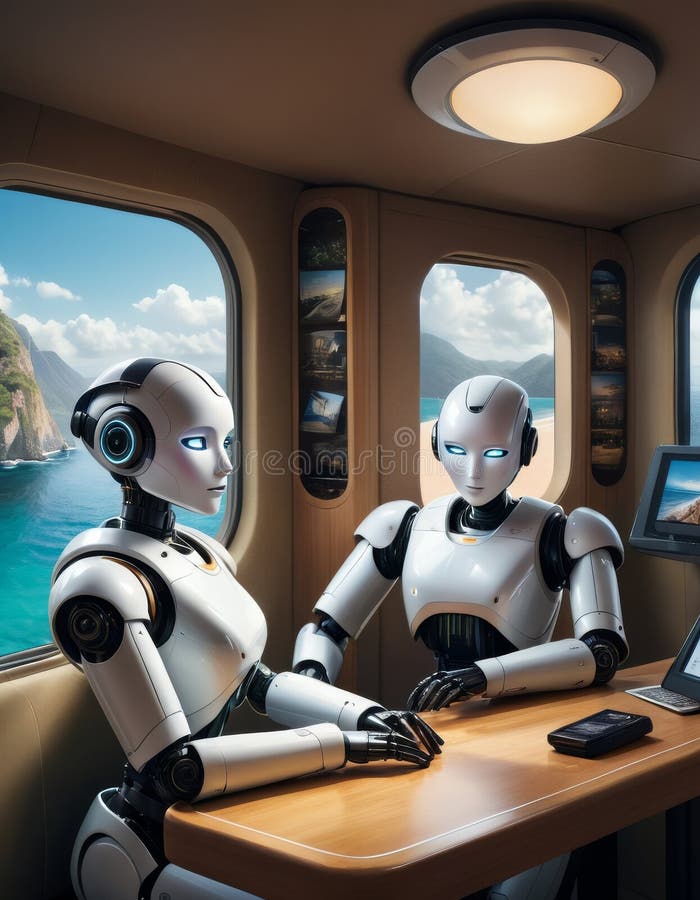 Robot Couple Traveling by Train Stock Image - Image of generated ...