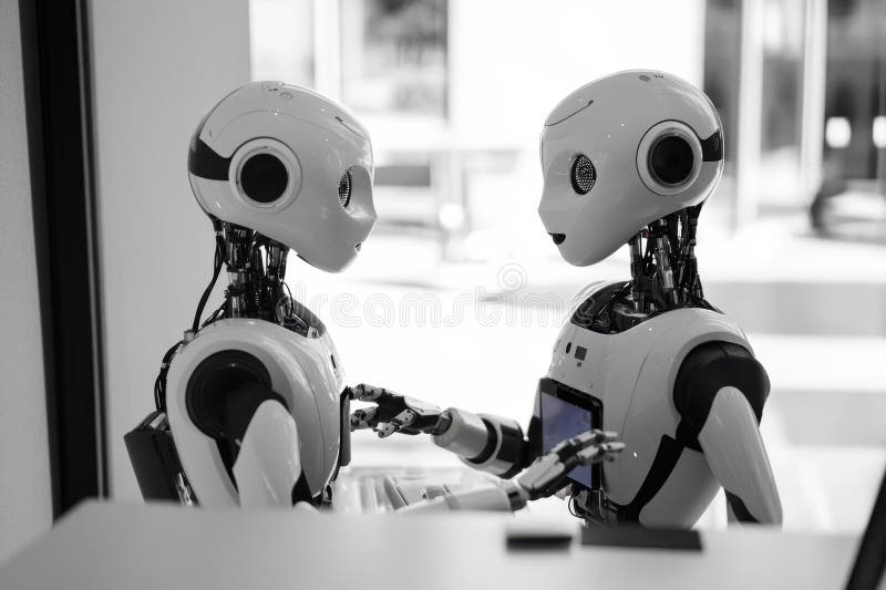 Two Humanoid Robots Interacting in a Modern Indoor Environment Stock ...