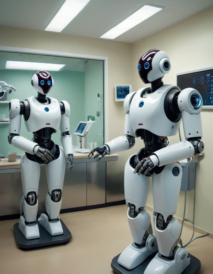 Medical Assistant Robots in Hospital Stock Image - Image of monitors ...