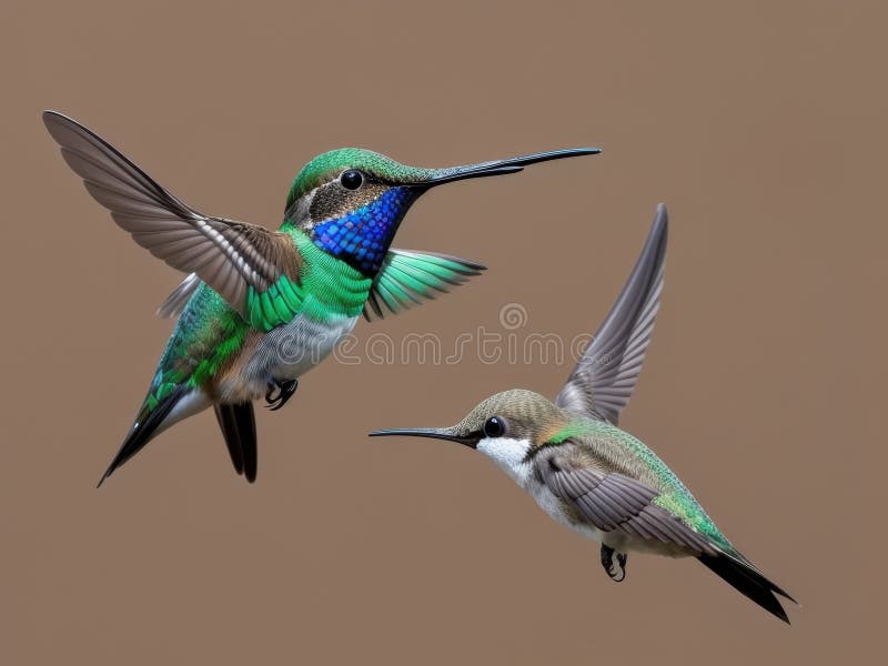 Two Hummingbirds Displaying Iridescent Colors during Mid-Air ...