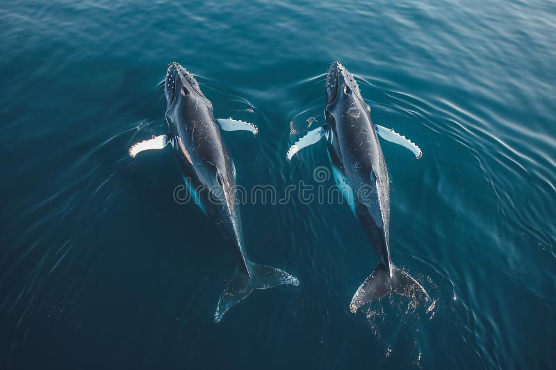 Two Humpback Whales from an Overhead View, High Quality, High ...