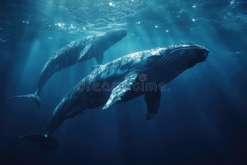 Two Humpback Whales Swimming in the Open Ocean Stock Photo - Image of ...