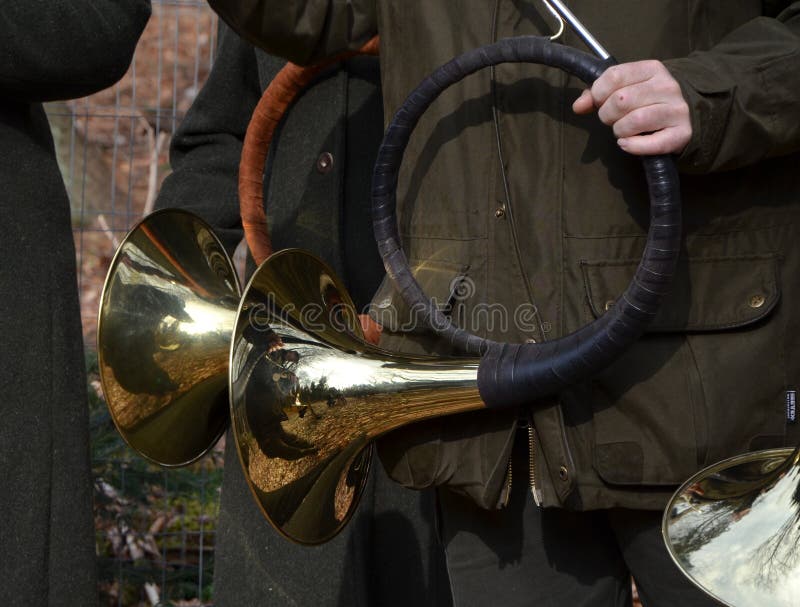 Two hunting horns stock photo. Image of colour, copper - 52670068