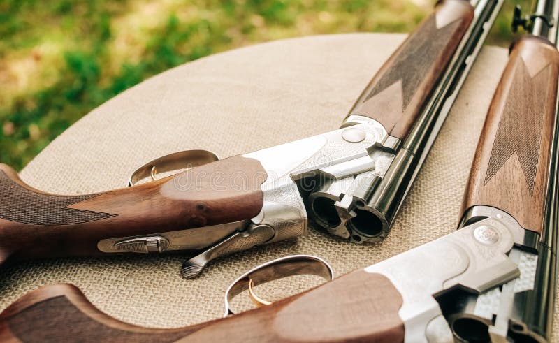 Two Hunting Rifles Lie Table Open Barrel Stock Image - Image of sniper ...