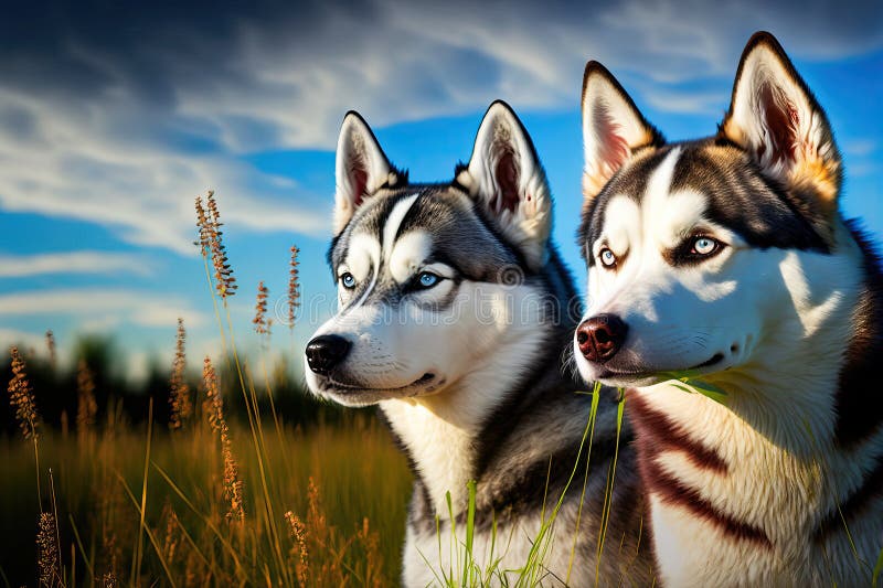 Two Husky Canines Siberian Husky Out on a Stroll Stock Illustration ...