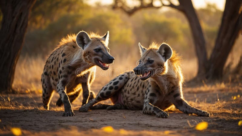 Golden Hour Hyenas: Two Spotted Hyenas Resting in the African Savanna ...