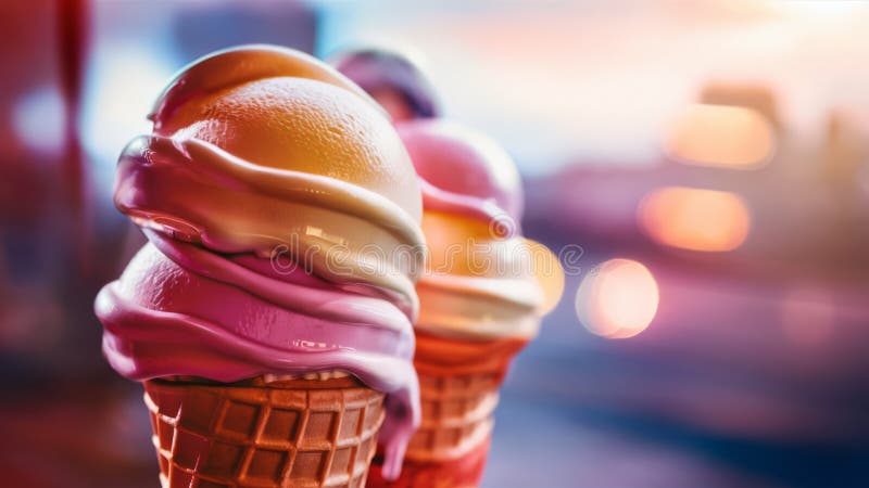 Two Ice Cream Cones with Colorful Toppings Sitting on a Table, AI Stock ...
