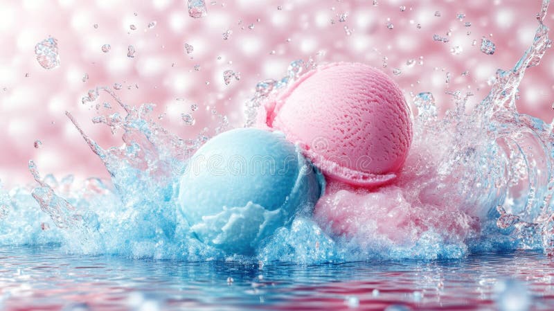 Two Ice Cream Cones are Splashing in a Puddle of Water, AI Stock Image ...