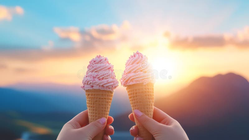 Two Ice Cream Cones at Sunset Stock Illustration - Illustration of ...